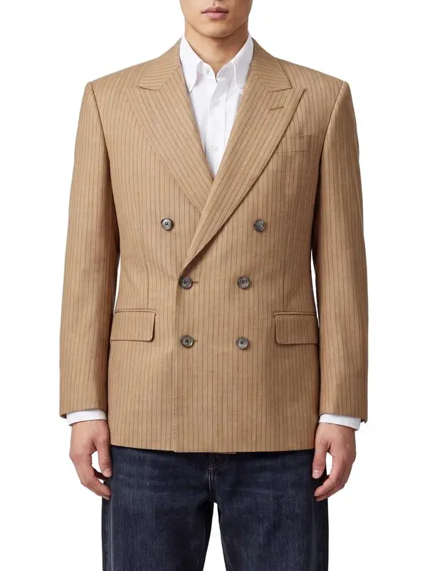 TOM FORD Pinstripe Double-breasted Blazer In Pure Wool With Classic Lapels - Camel