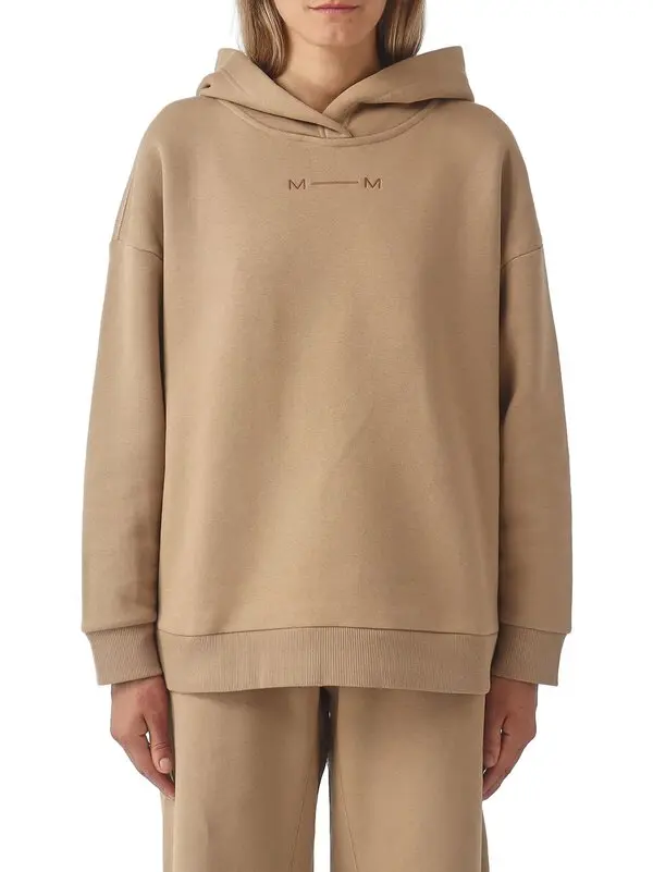 Max Mara Hoodie In Cotton Blend With Contrast Logo And Dropped Shoulders - Camel