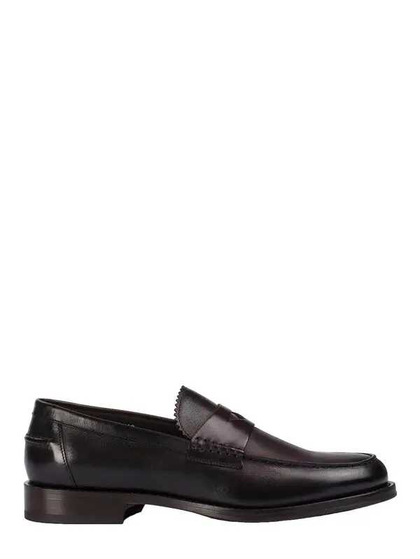 DOUCAL'S Smooth Calfskin Leather Penny Loafers With Classic Strap - Crimson