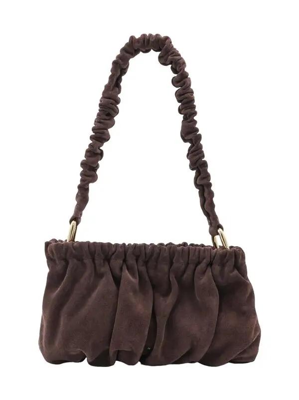 Marni Ruched Synthetic Suede Shoulder Bag - Brown