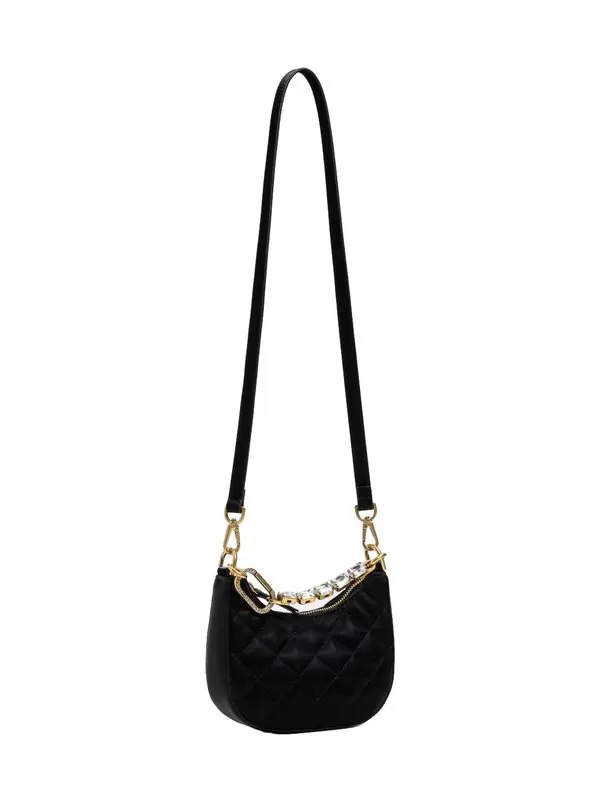 TWINSET Quilted Satin Mini Bag With Rhinestones And Jewel Handle - Black