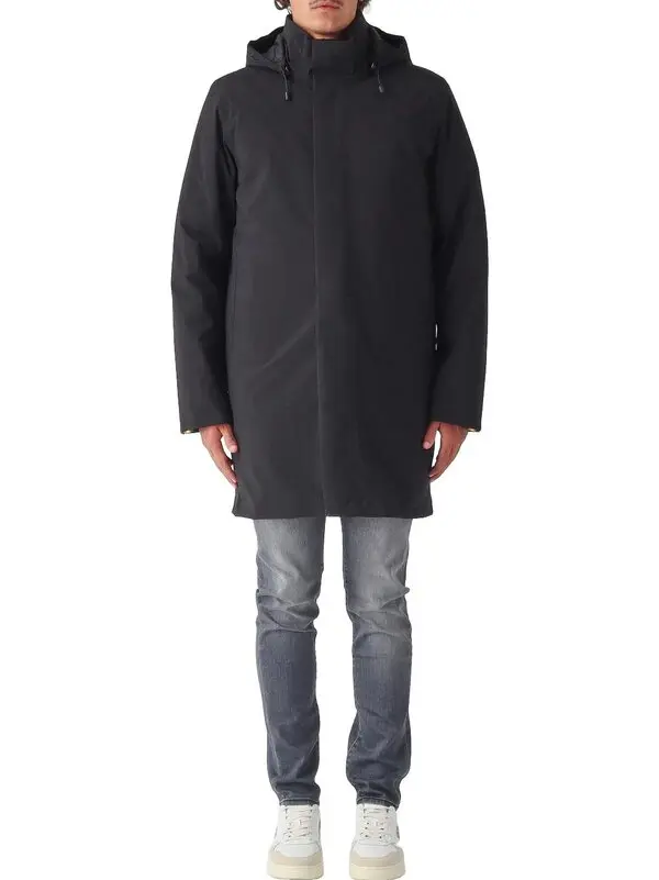 K-WAY Thomal Knee-length Windbreaker Jacket With Removable Hood - Black