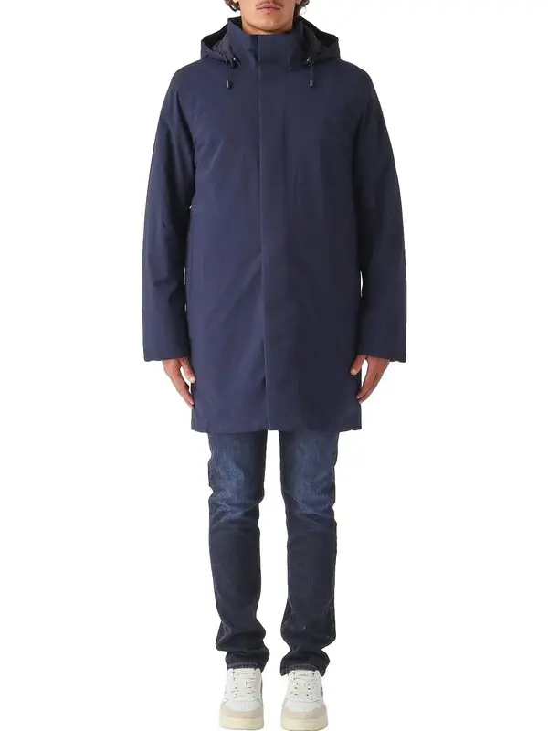 K-WAY Thomal Knee-length Windbreaker Jacket With Removable Hood - Navy