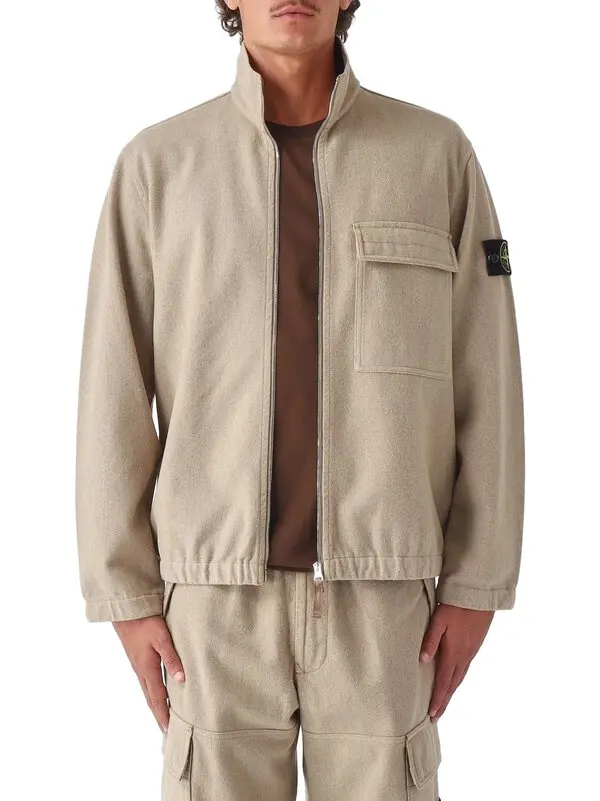 Stone Island Wool Blend Bomber Jacket With Compass Logo And Relaxed Fit - Biscuit