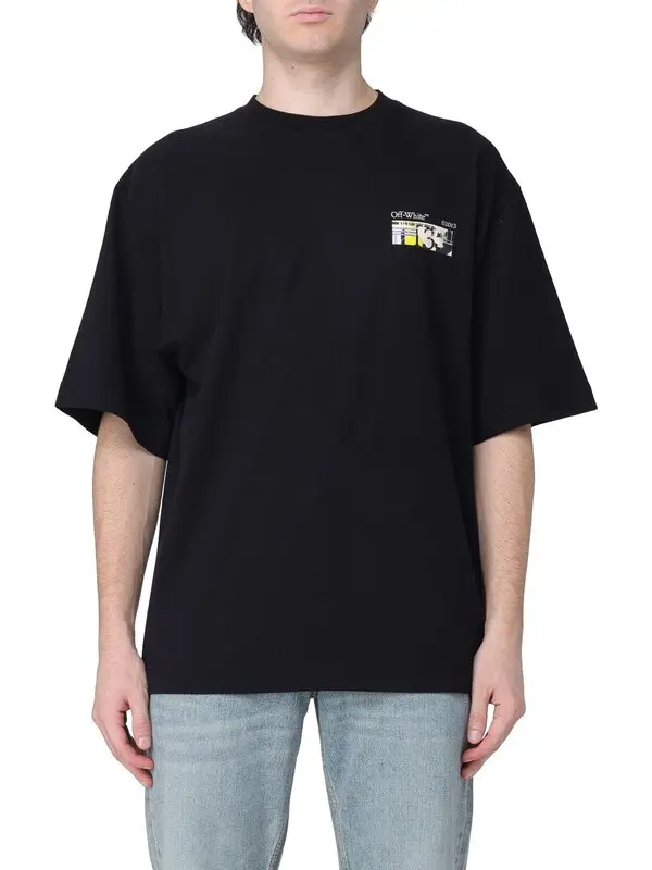 Off-White Cotton T-shirt With Contrasting Arrow Logo And Dropped Shoulders - Black