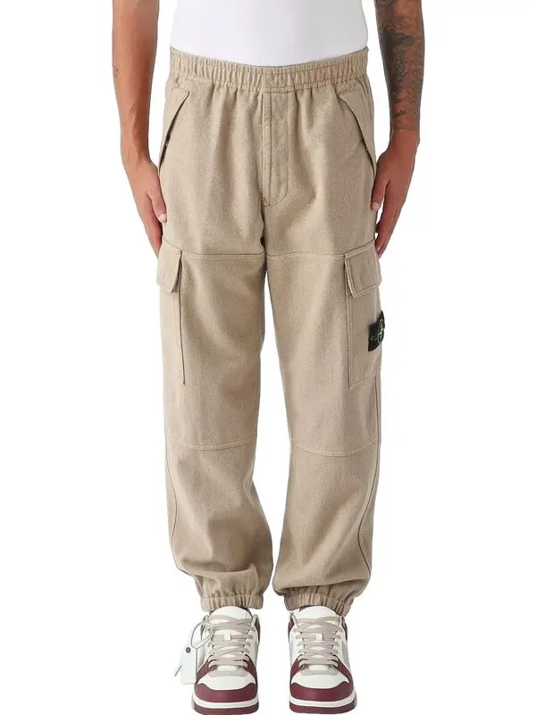 Stone Island Wool Blend Cargo Pants With Compass Logo Patch - Biscuit