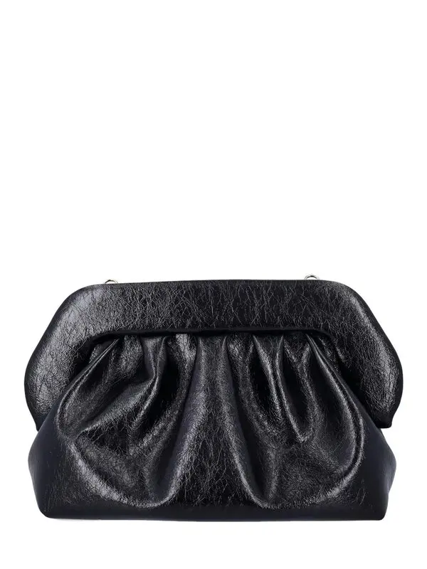 THEMOIRE Bios Draped Vegan Leather Clutch With Removable Shoulder Strap - Black