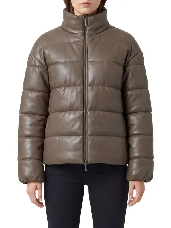 Max Mara Short Padded Faux Leather Jacket With High Neck - Dark