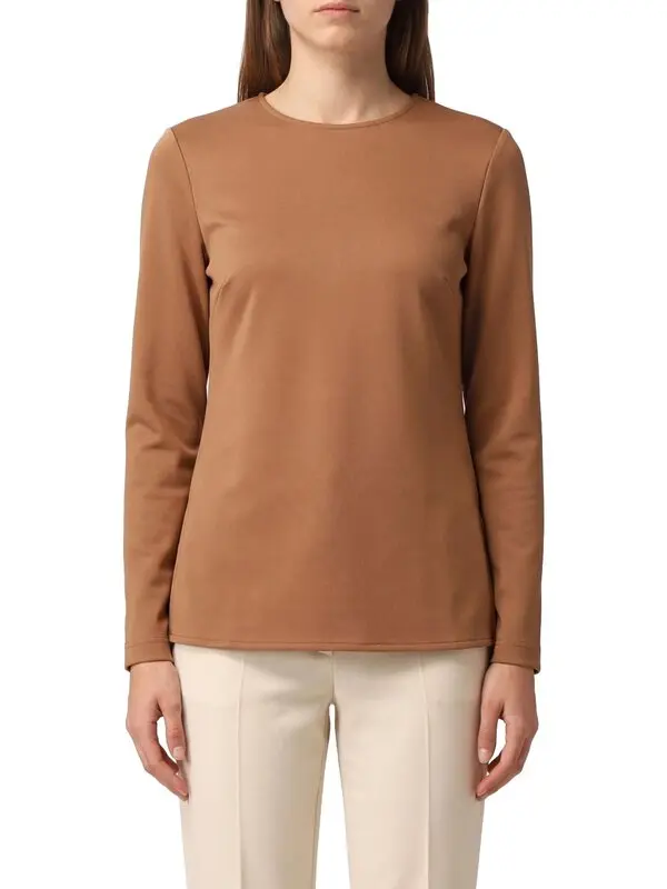 Max Mara Long-sleeved Crew Neck Top In Crêpe - Hazel