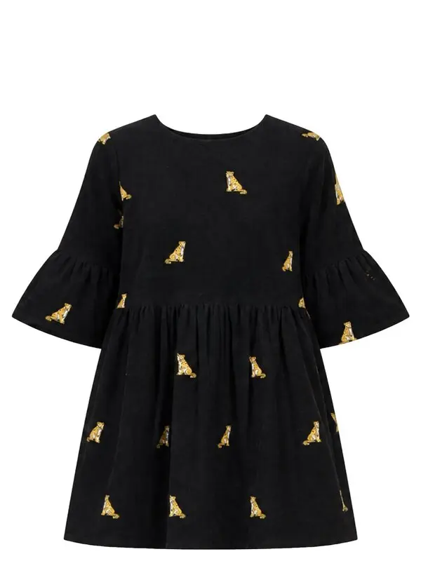 YUMI Leopard Embroidered Cord Tunic - Black