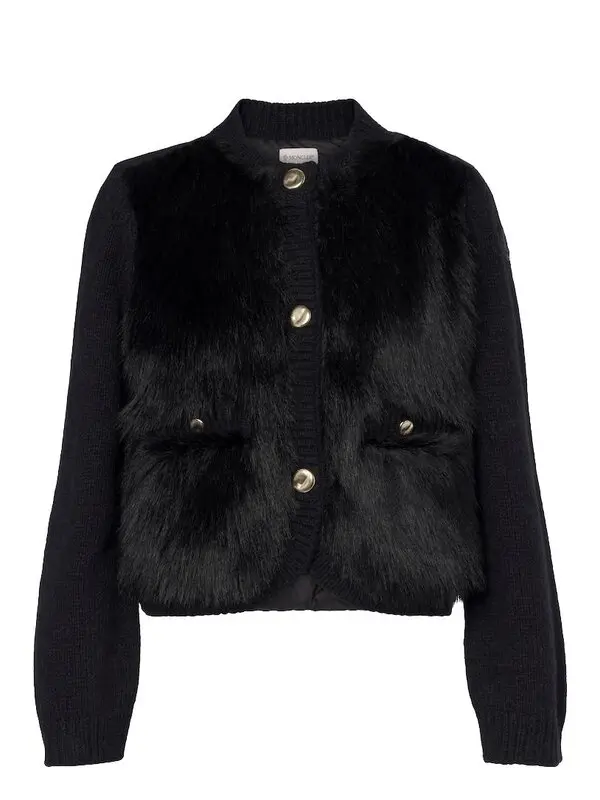 Moncler Down-paneled Alpaca And Wool-blend Cardigan - Black