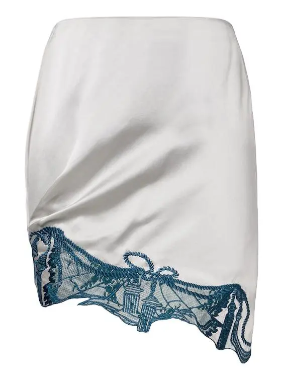 JACQUES WEI Embroidered Satin Miniskirt - Silver
