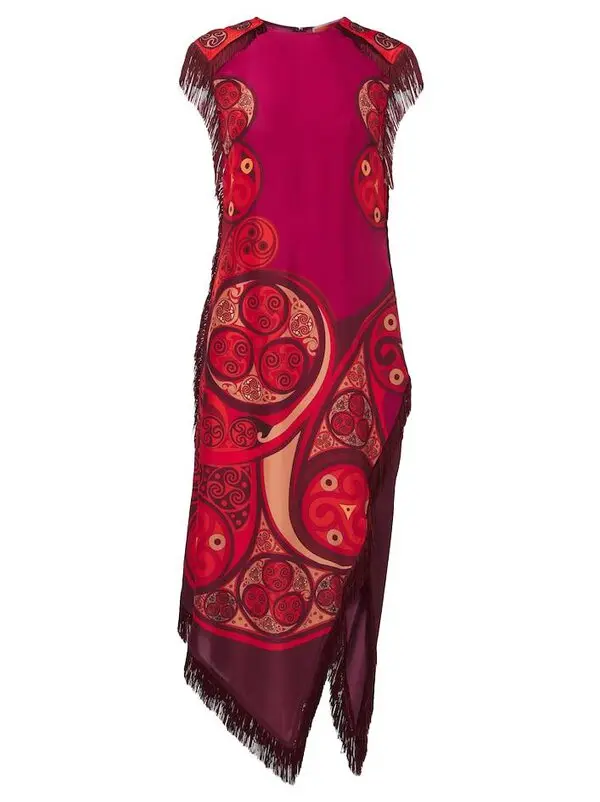 La DoubleJ Alchemy Fringed Silk Voile Midi Dress - Multicoloured