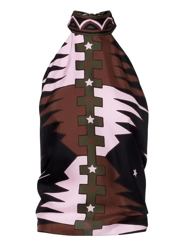 Emilio Pucci Valdimontone Halterneck Silk Twill Top - Multicoloured