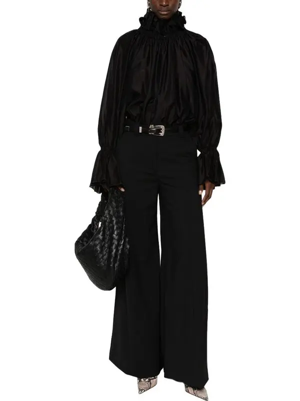 THE LATEST Wool Blend Flared Trousers - Black
