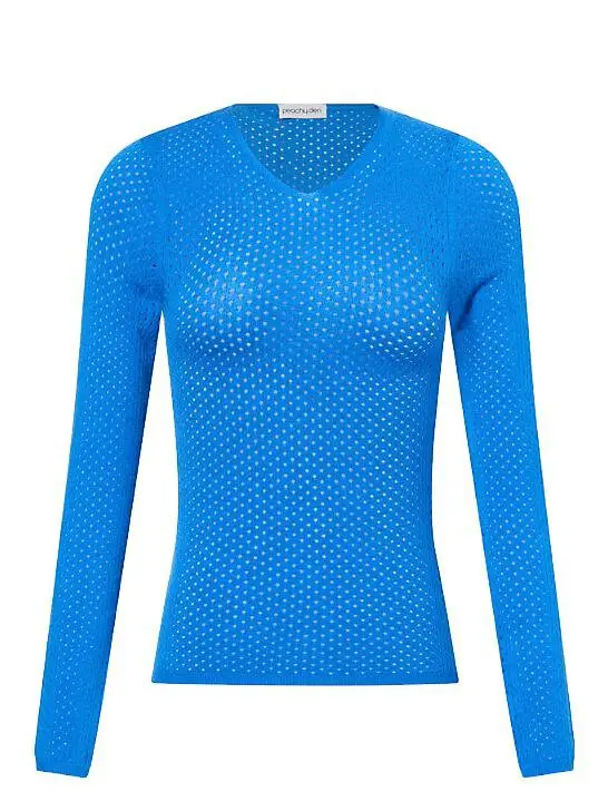 PEACHY DEN Thermal Cut-out Stretch-jersey Top - Lapis