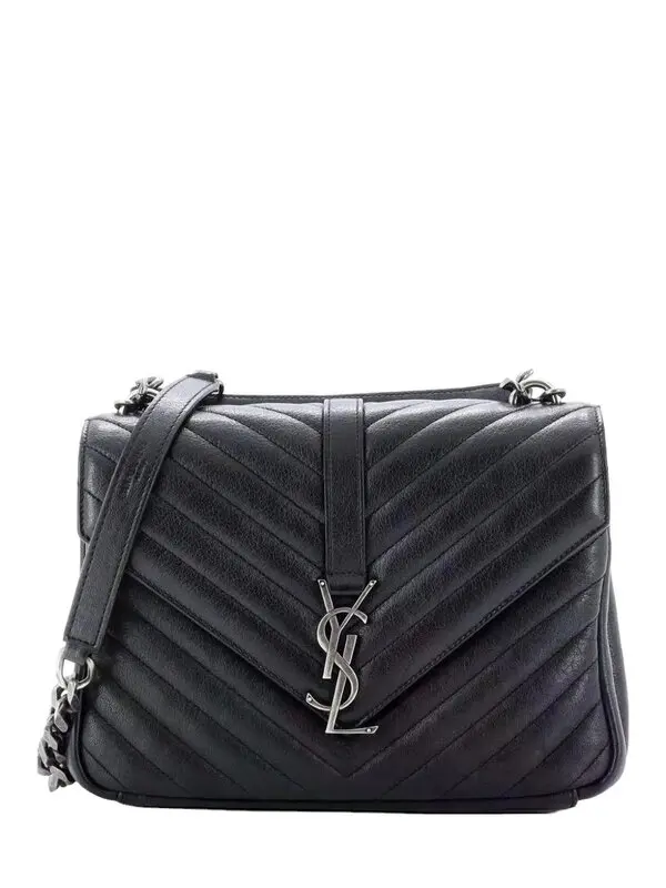 Saint Laurent Classic Monogram College Bag Matelasse Chevron Leather Medium Crossbody Bag - Black