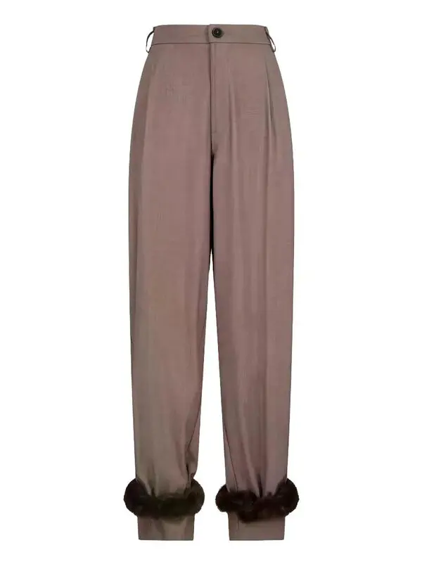 DARKPARK Phebe Faux-fur Cuff Adorned Wide-leg Pants - Brown