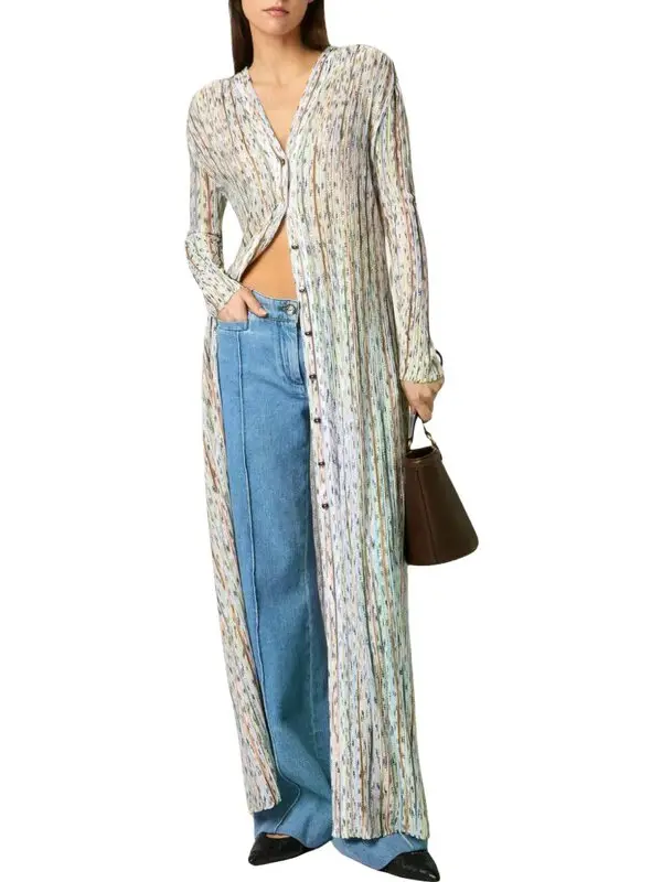 Missoni Cardigan In Ribbed Viscose Blend With Sequins - Neutrals