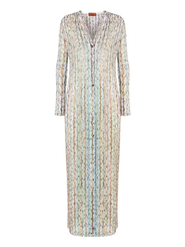 Missoni Cardigan In Ribbed Viscose Blend With Sequins - Neutrals