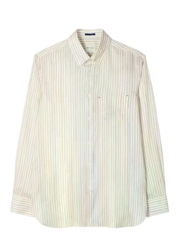 Paul Smith Regular-fit Ecru And Blue Stripe Lyocell-silk Shirt - Neutrals