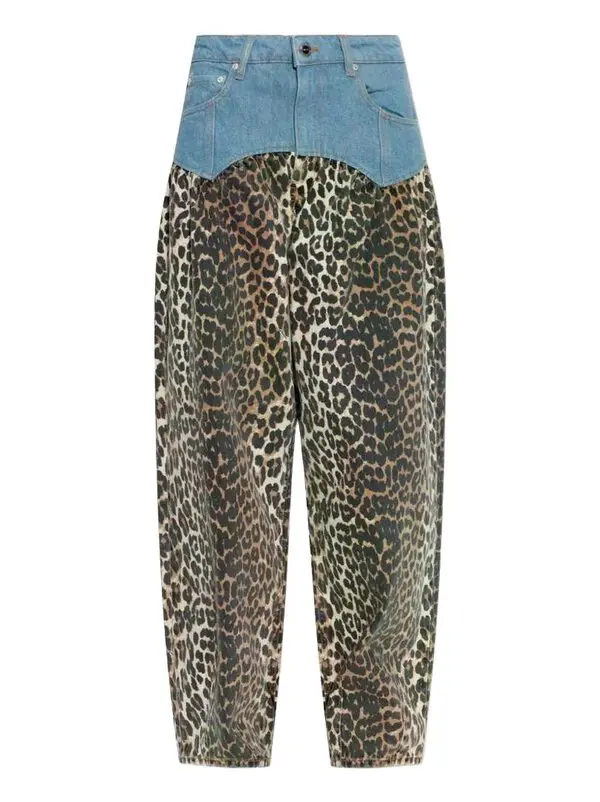 GANNI Leopard-print Panelled Jeans - Brown