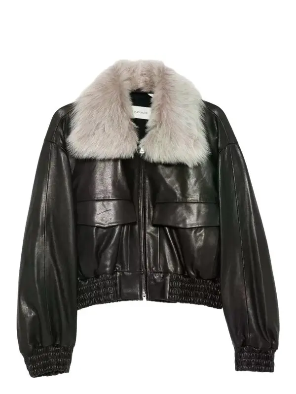 Nour Hammour Shearling-collar Leather Jacket - Black