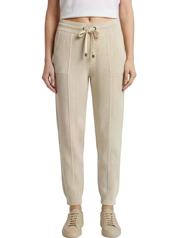 Brunello Cucinelli Ribbed-knit Drawstring Trousers - Neutrals