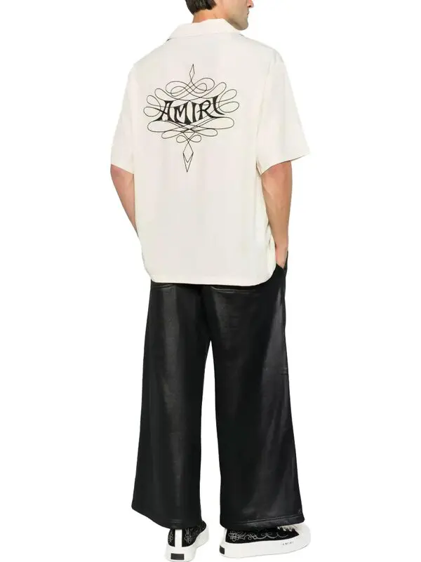 Amiri Logo-print Camp-collar Shirt - Neutrals