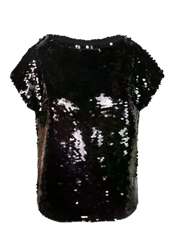 Alberta Ferretti Sequin-embellished Short-sleeve Blouse - Black