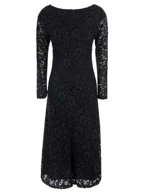 PLAIN Long-sleeve Lace Midi Dress - Black