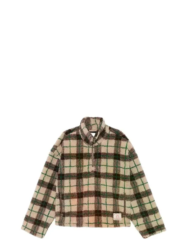 FOUND Plaid-pattern Half-zip Fleece Sweatshirt - Neutrals