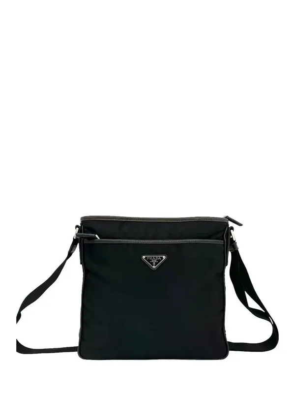 Prada 2013-2026 Tessuto Zip Top Logo Crossbody Bag - Black