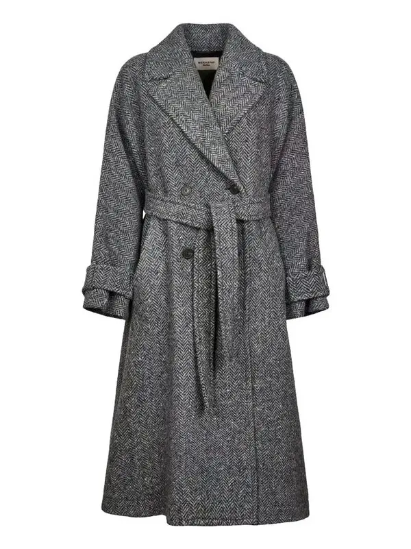 Max Mara Chevron-pattern Belted Coat - Grey
