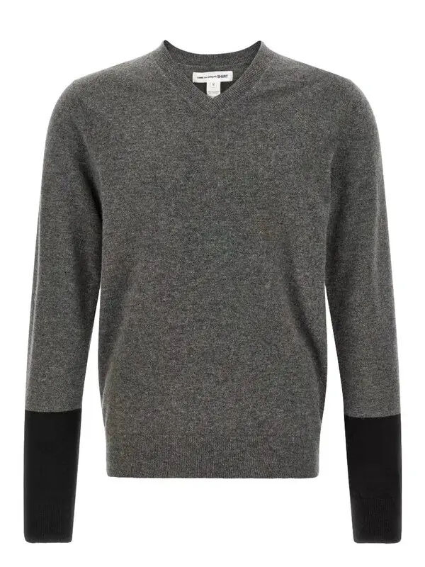 Comme Des Garçons Color-block V-neck Sweater - Grey