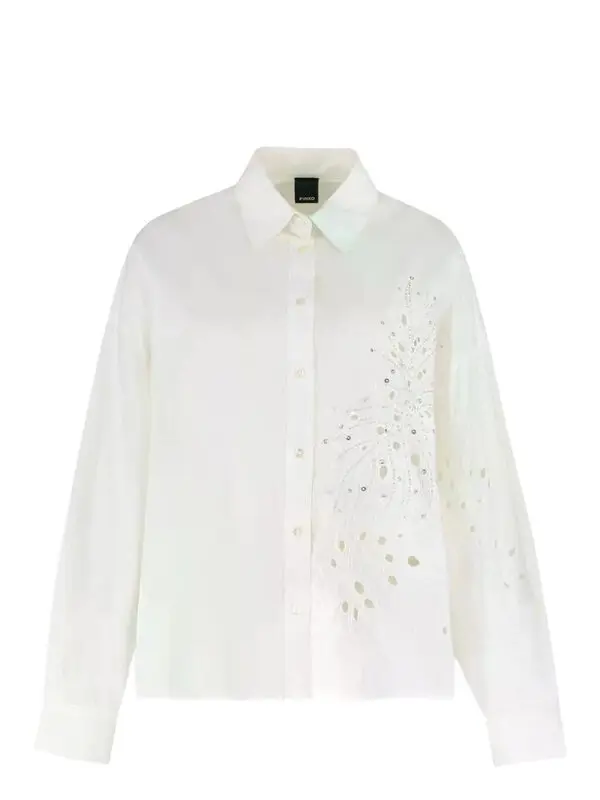 Pinko Centoundici Crystal-embellished Cut-out Shirt - White