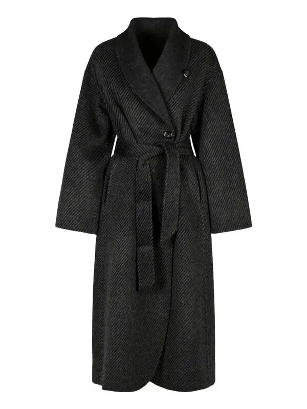 Emporio Armani Belted Diagonal-stripe Coat - Grey