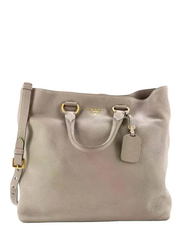 Prada Convertible Shopper Vitello Daino Large Tote Bag - Grey