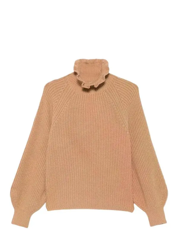 Max Mara Pontile Ruffled-collar Ribbed-knit Sweater - Neutrals