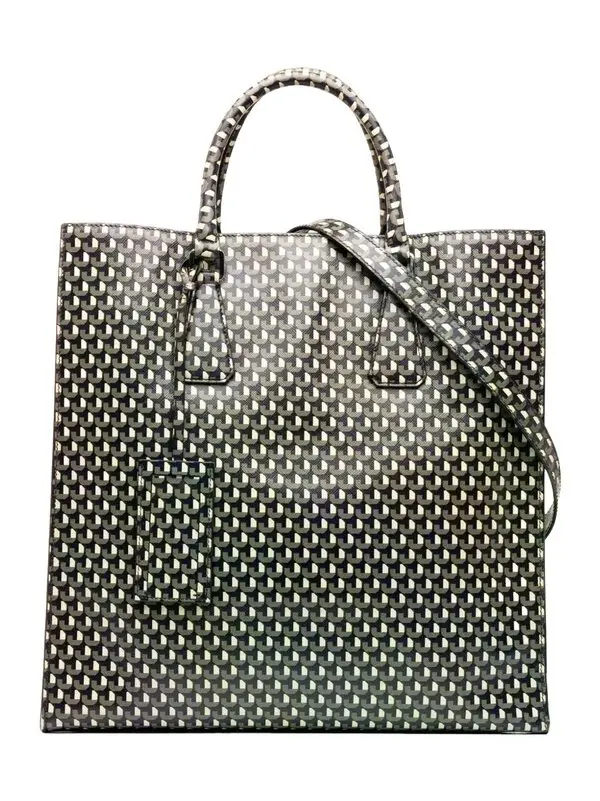 Prada 2013-2026 Saffiano Stampato Shopping Tote Satchel - Black