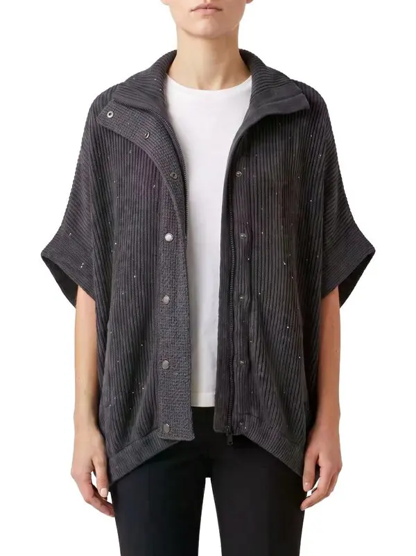 Brunello Cucinelli Sequin-embellished Ribbed-knit Jacket - Grey