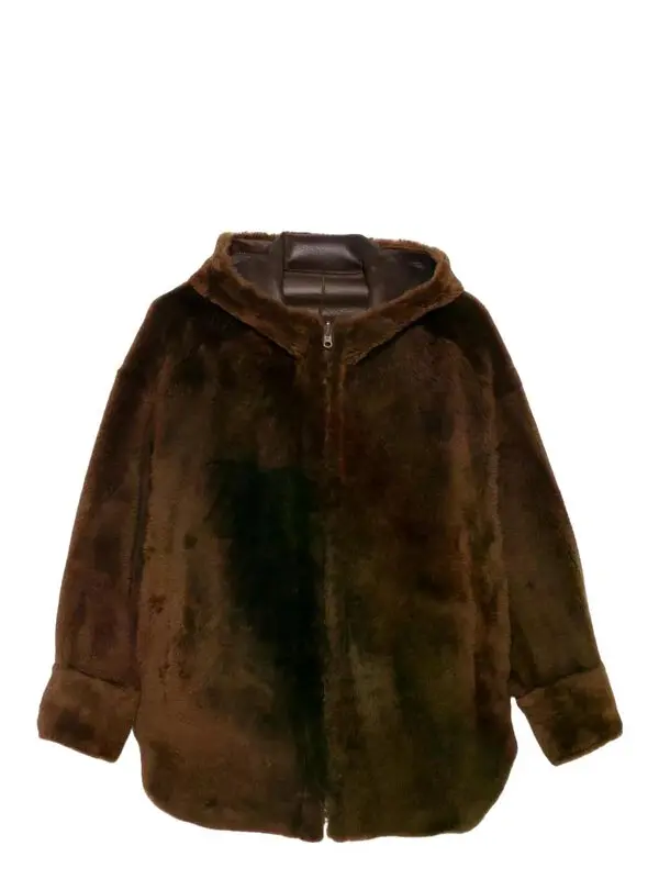 SALVATORE SANTORO Reversible Hooded Shearling Jacket - Brown