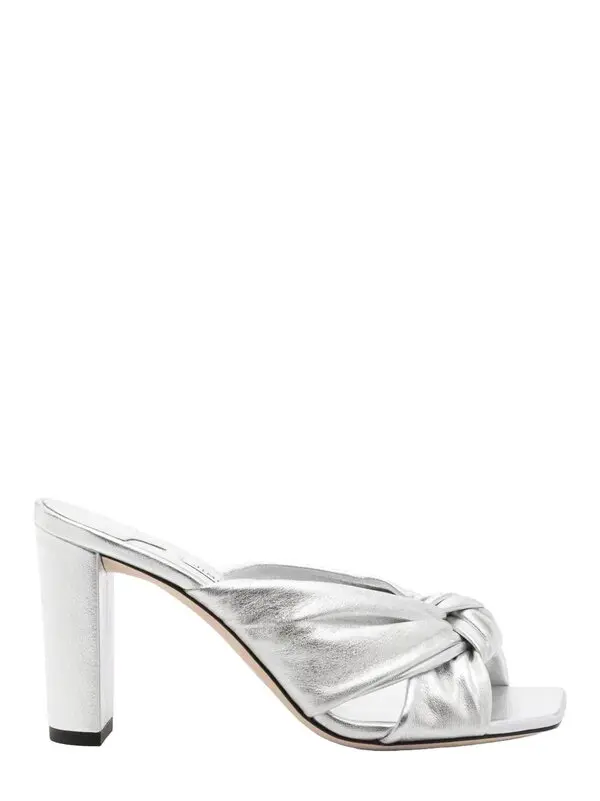 JIMMY CHOO 85mm Avenue Metallic Leather Sandals - Silver