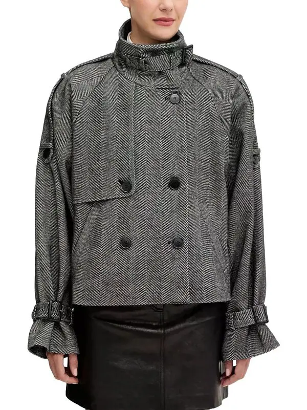 GESTUZ Herringbone-pattern Double-breasted Coat - Grey