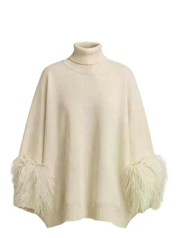 Alberta Ferretti Feather-trim Roll-neck Sweater - Neutrals