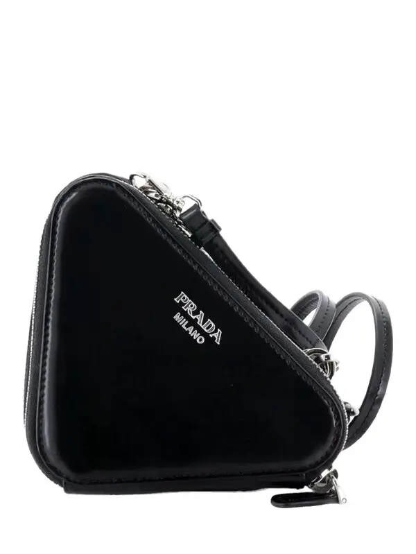Prada Triangle Double Pouch Crystal Embellished Satin Mini Crossbody Bag - Black