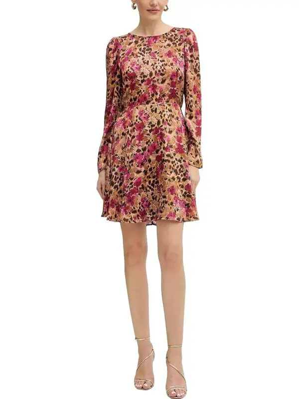 MORGAN Floral-print Long-sleeve Mini Dress - Neutrals