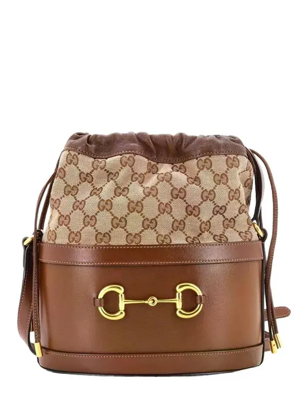 Gucci Horsebit 1955 Crossbody Bag Leather And Gg Canvas Small Bucket Bag - Brown