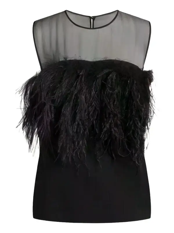 Alberta Ferretti Feather-trim Mesh-panel Top - White