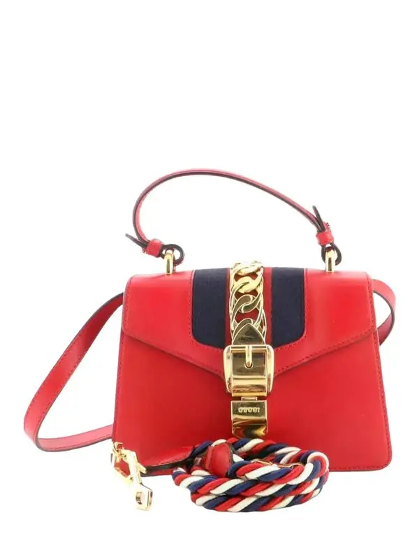 Gucci Sylvie Top Handle Bag Leather Mini Satchel - Red